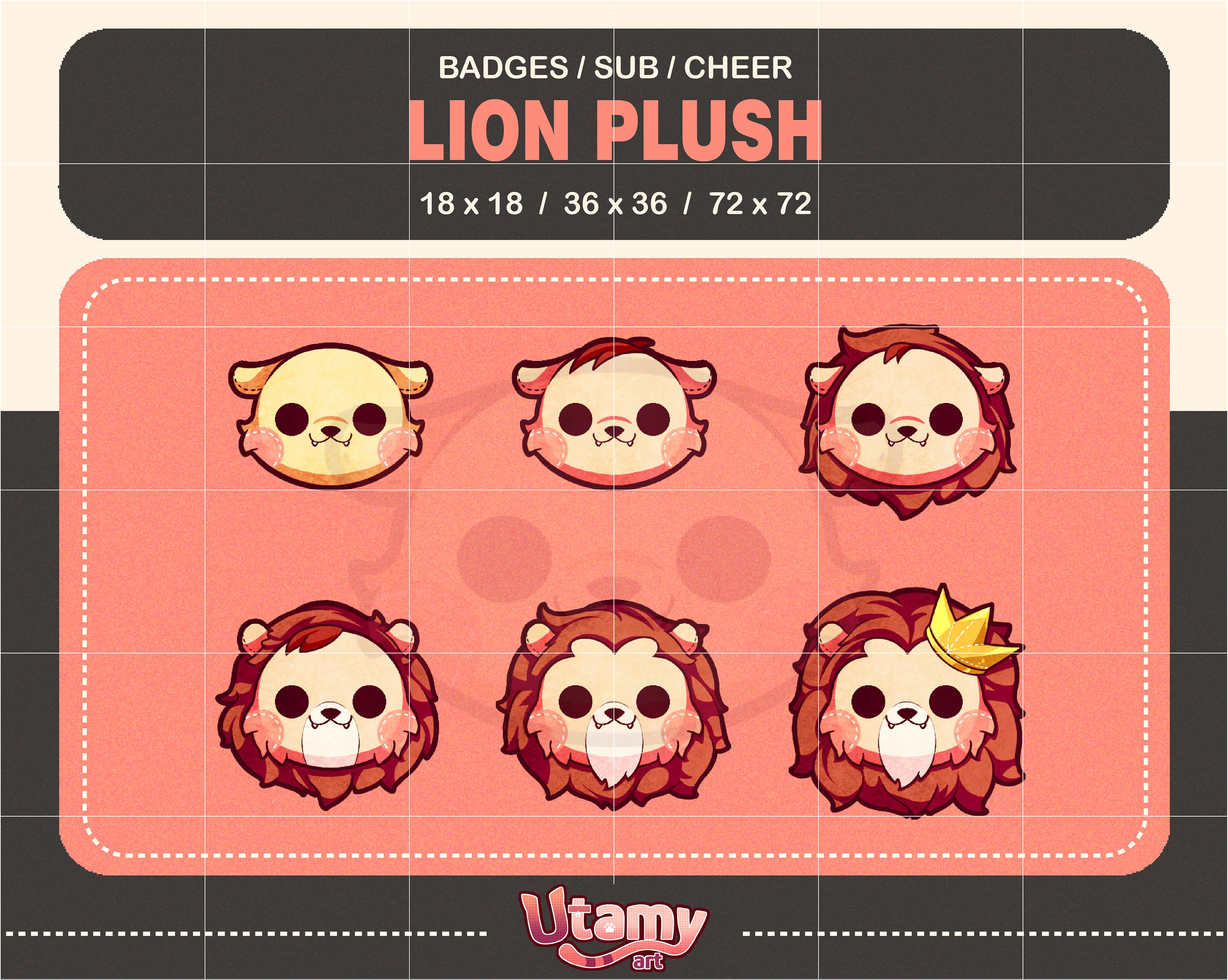 Cute Lion Plush Badges | Twitch Badges | | Emblems Cheer Bit Stream - Etsy