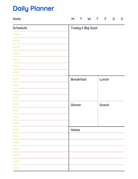 Instant Download Daily Planner With Daily Schedule Print - Etsy