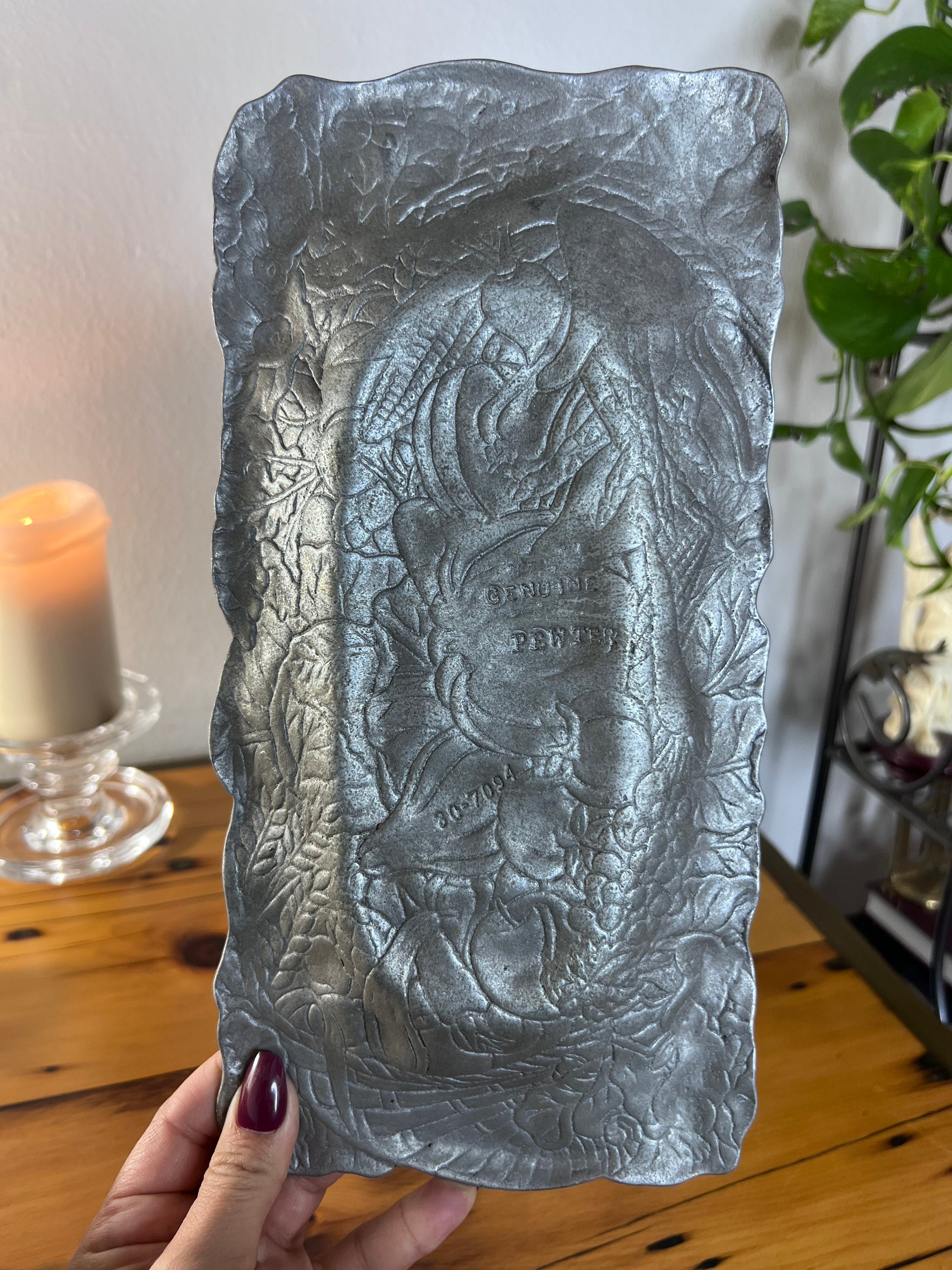 Vintage Pewter Bread Serving Tray / Fall Theme / Thanksgiving - Etsy