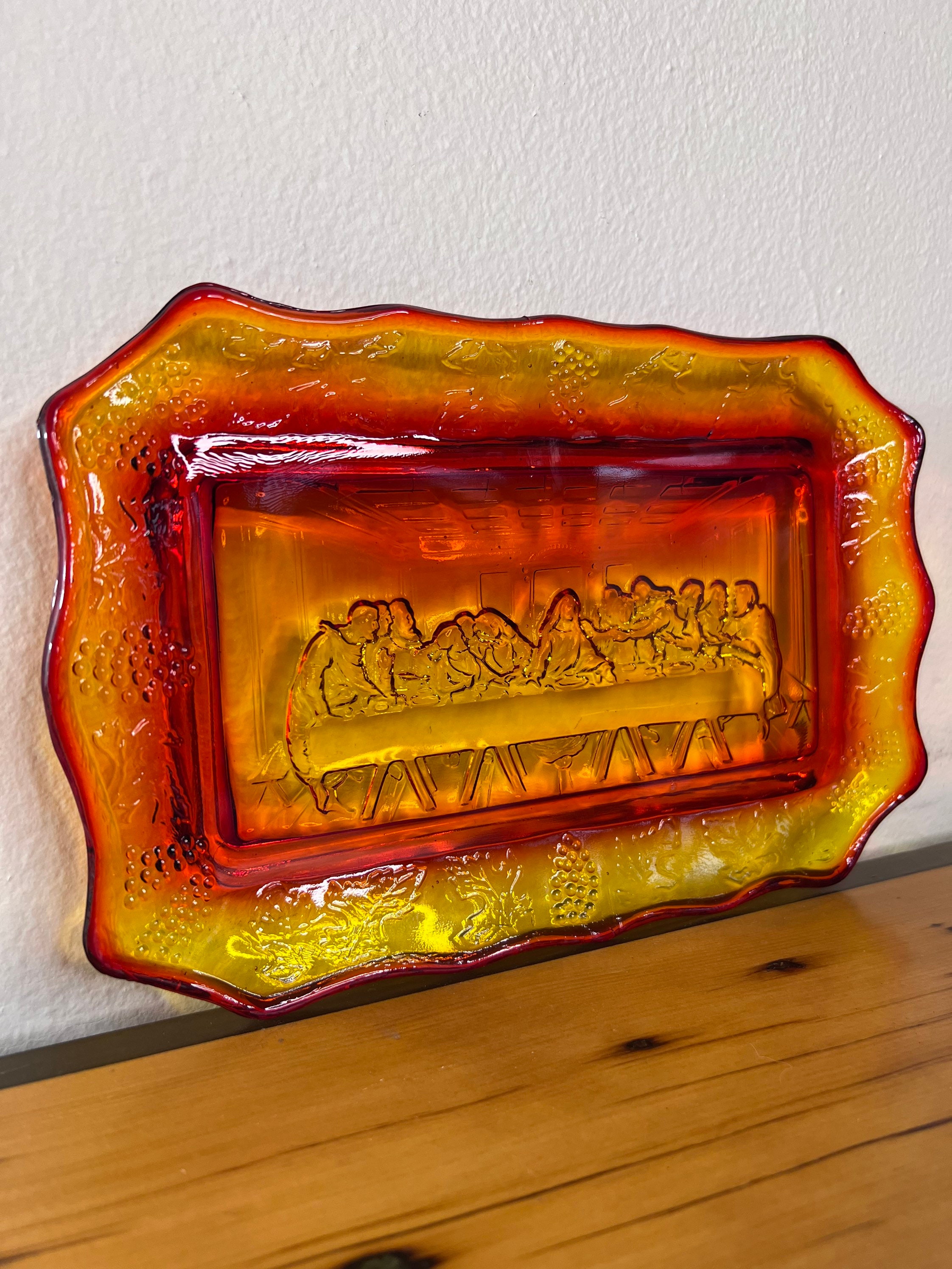 Vintage Amberina “the Last Supper” Glass Bread Plate - Orange, Red ...