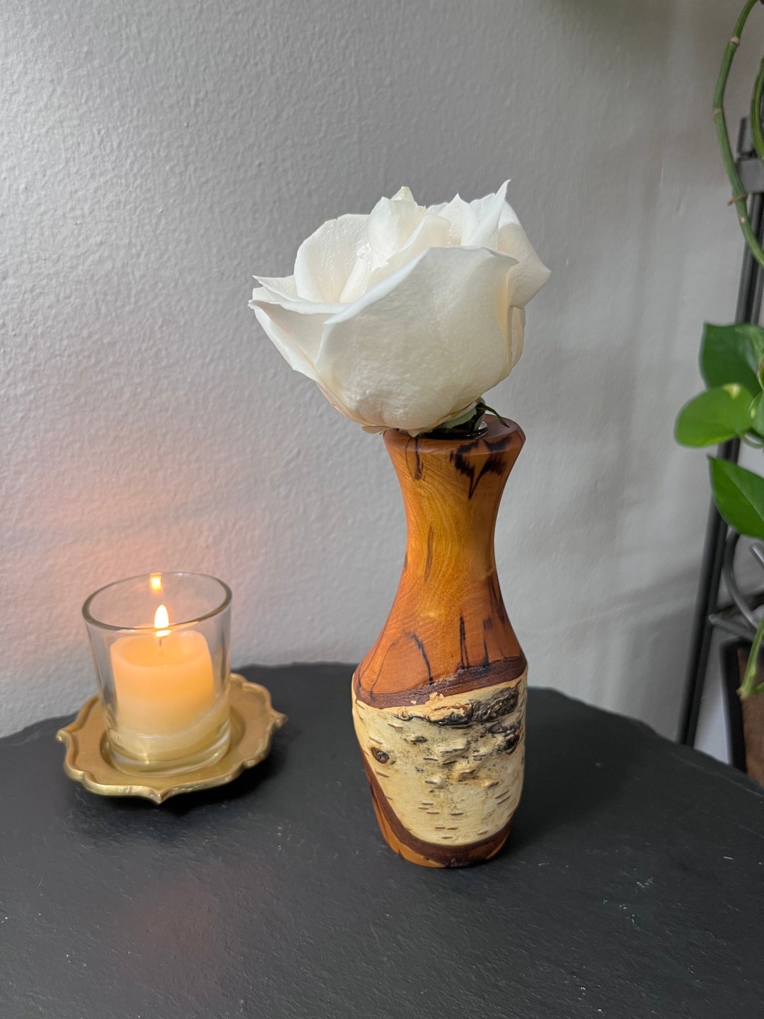 Hand Carved Birch Wood Small Vase With Live Edge/unique Design/table ...