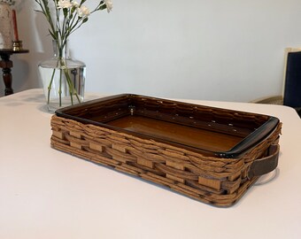 Farmhouse Vintage Pyrex Wicker Rattan Basket Tray 9x13 Amber Pyrex ...