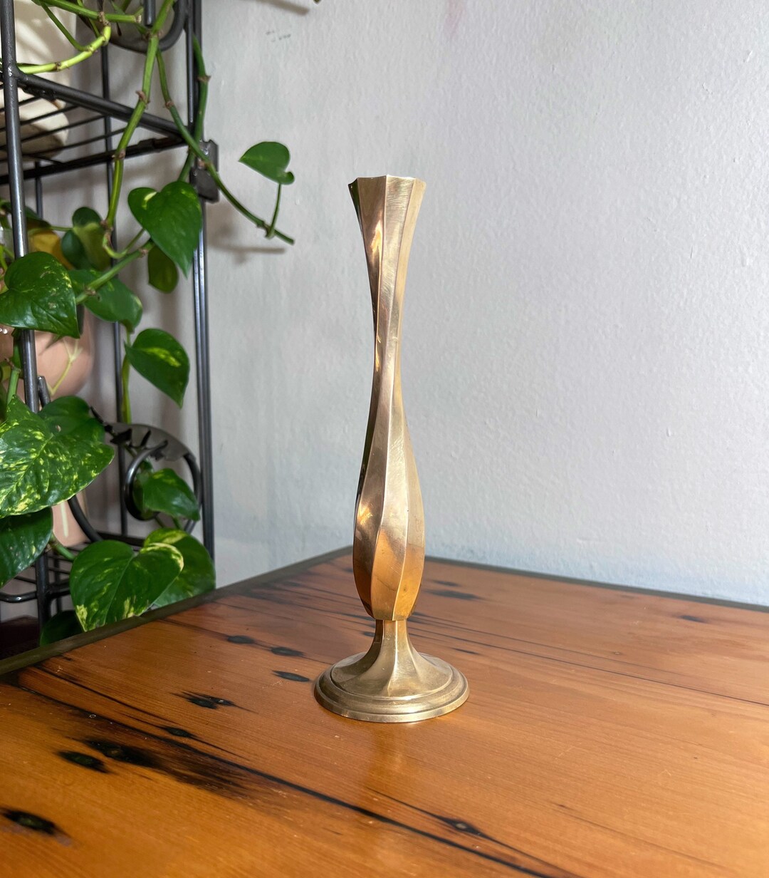 Small Solid Brass Swirl Vase - Mid Century Eclectic Decor - Etsy