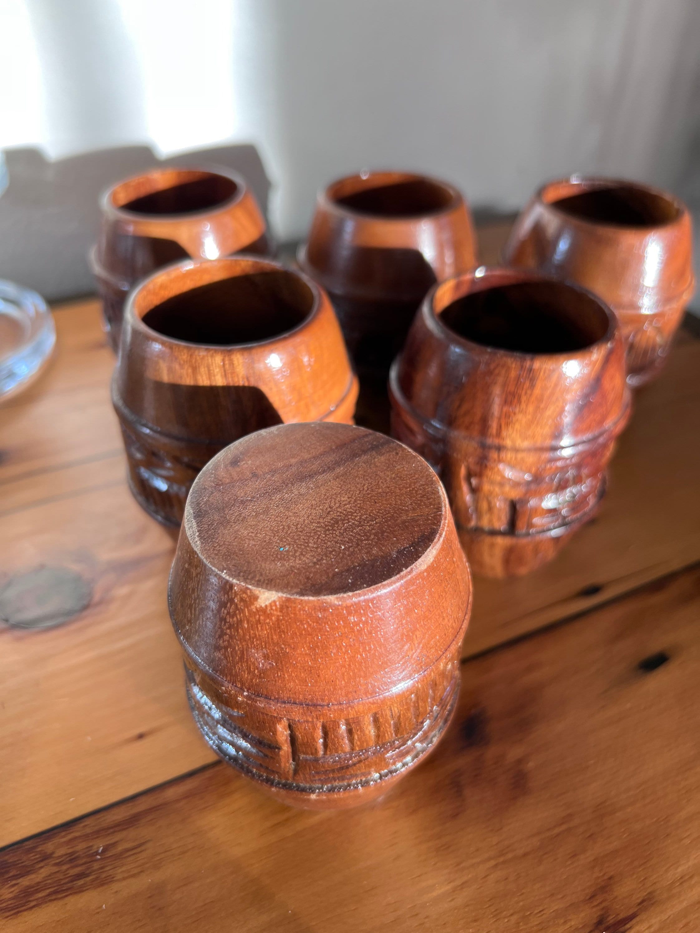 Vintage Tiki Wood Hand Carved Cups / Votive Holders set of 6. - Etsy