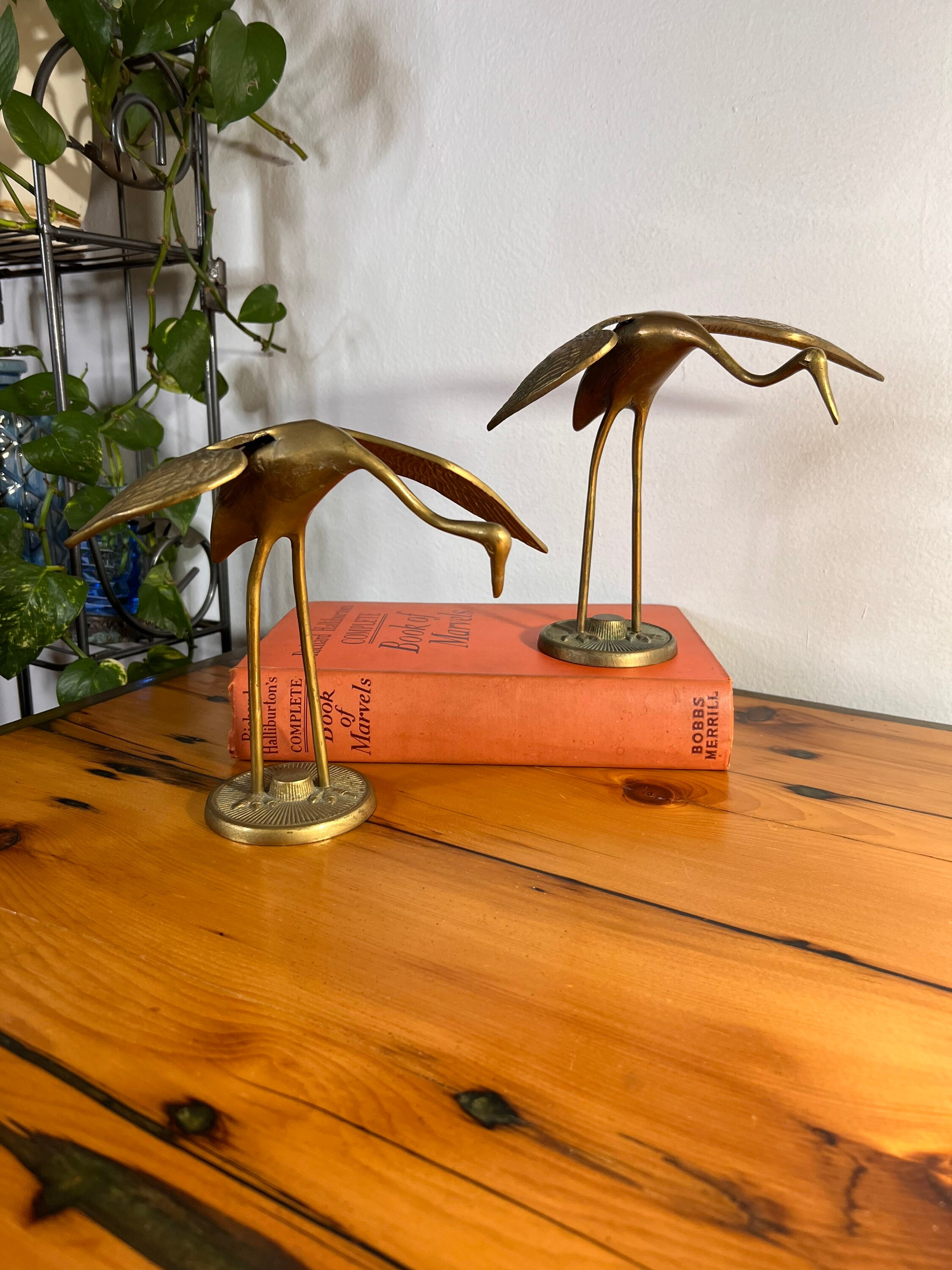 Vintage Solid Brass Cranes Set of Two - Etsy