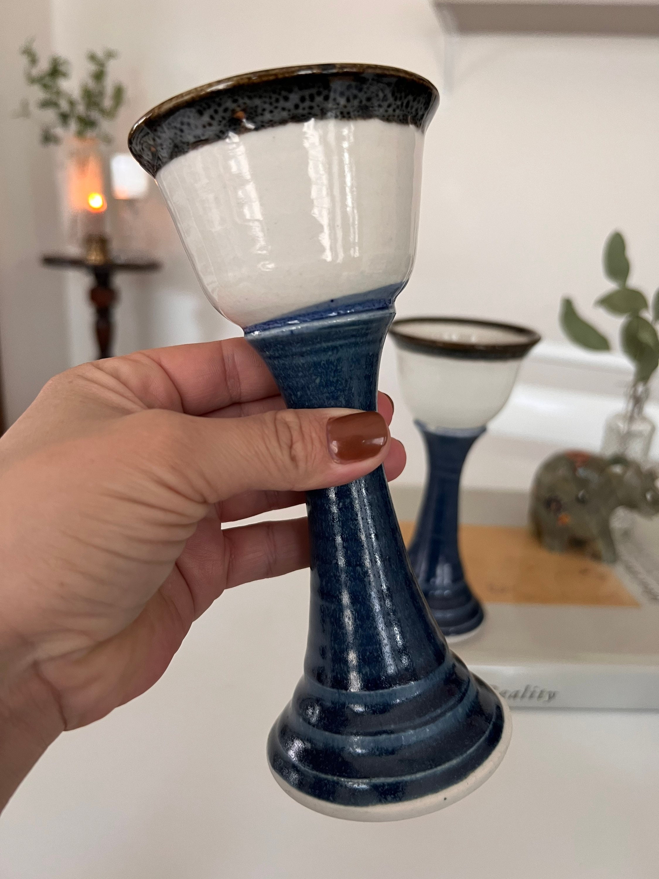 Studio Pottery Pair of Ceramic Goblets - Artist Signed - 7” - Etsy