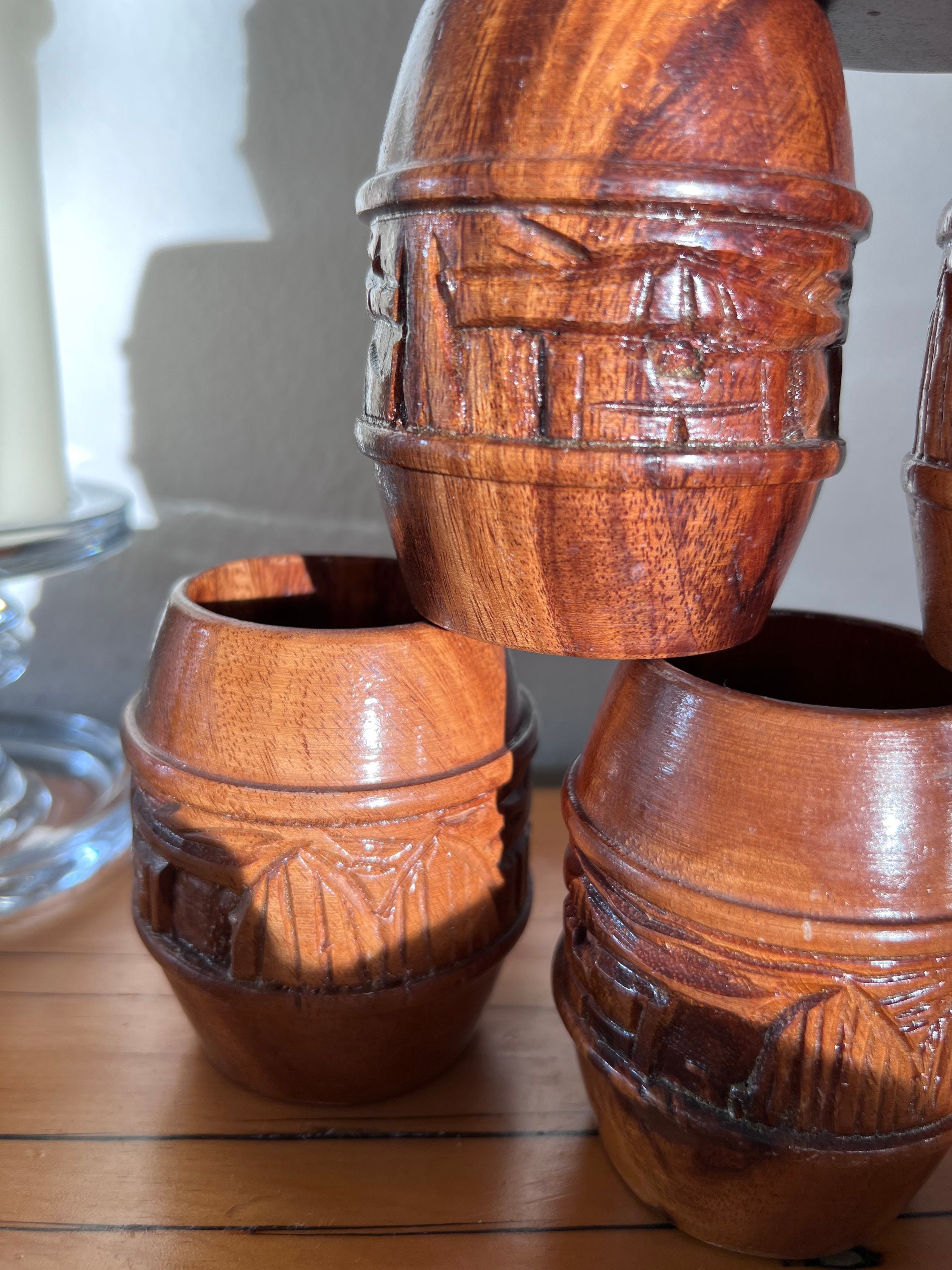 Vintage Tiki Wood Hand Carved Cups / Votive Holders set of 6. - Etsy