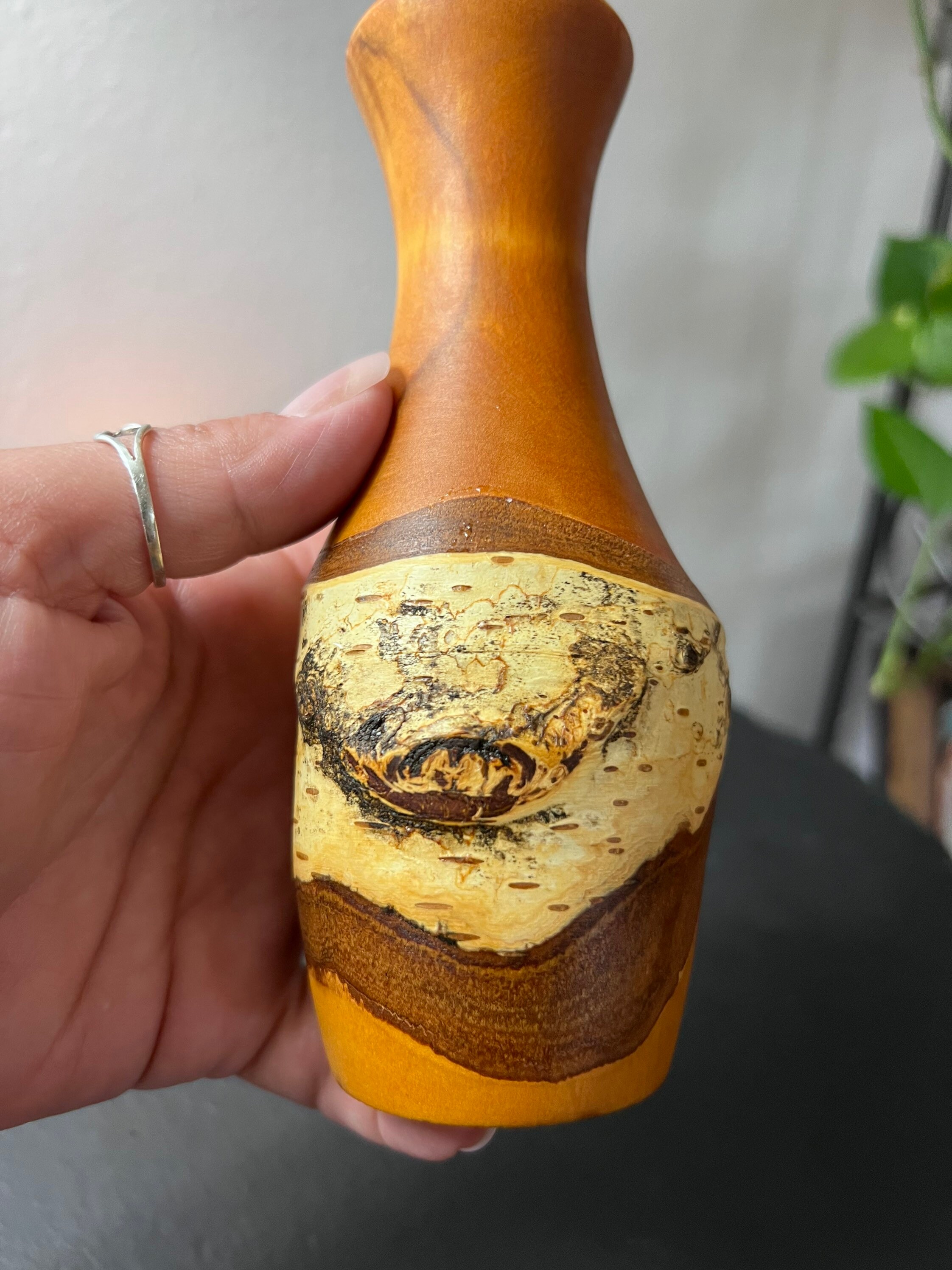 Hand Carved Birch Wood Small Vase With Live Edge/unique Design/table ...