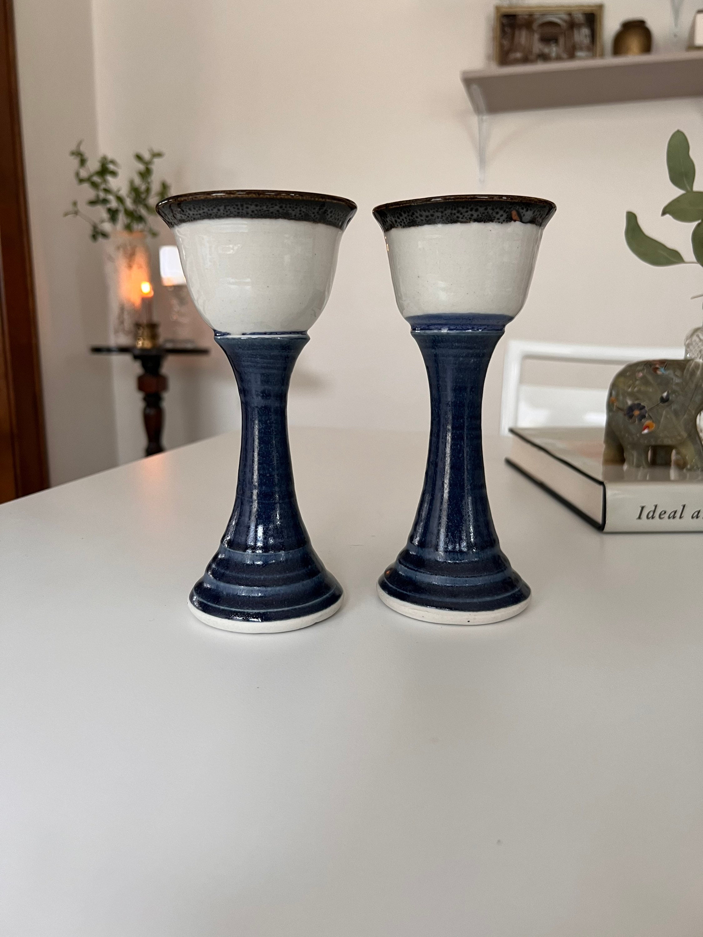 Studio Pottery Pair of Ceramic Goblets - Artist Signed - 7” - Etsy