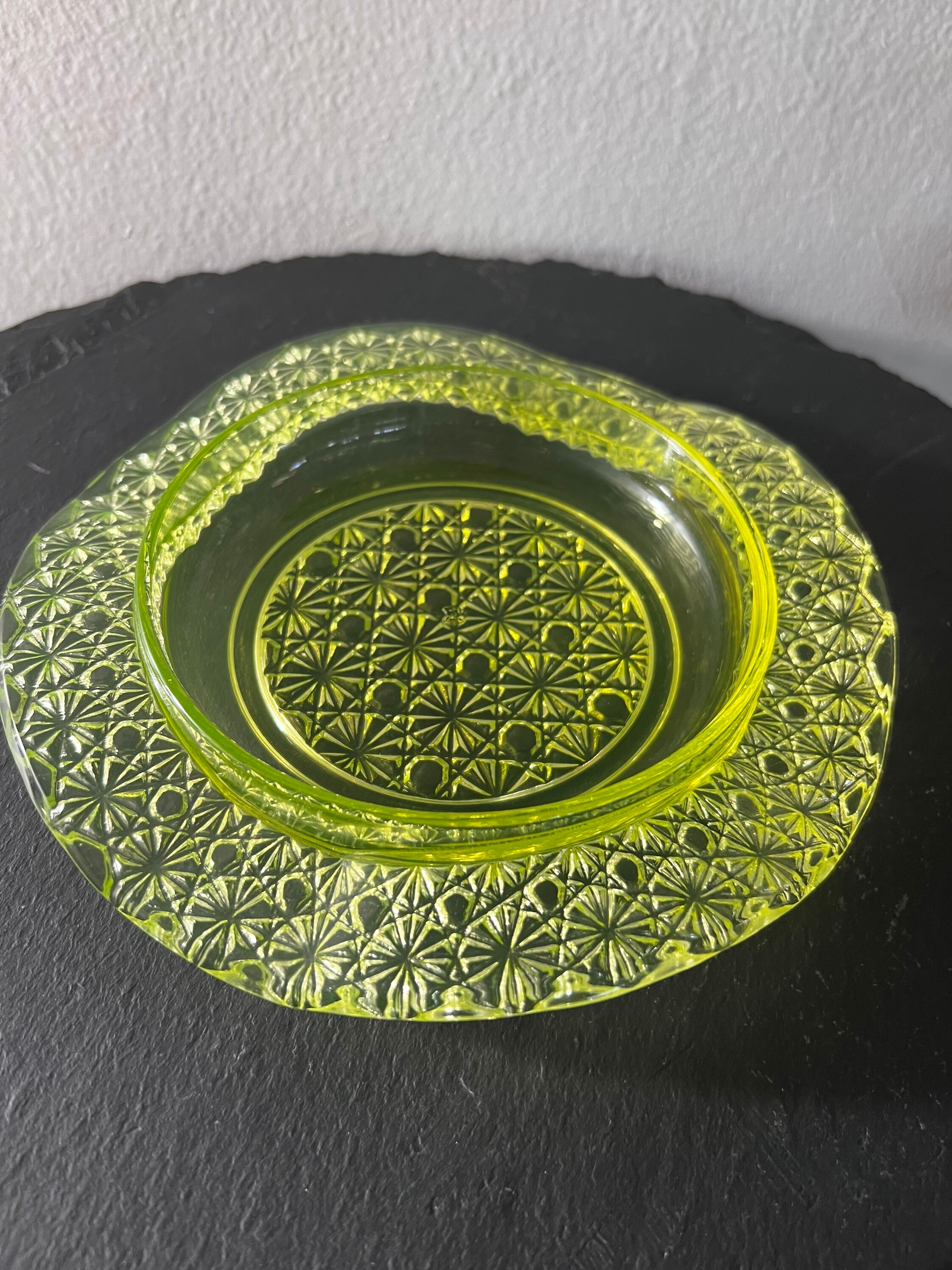 1940s Yellow Vaseline/uranium Glass Covered Butter/cheese/serving Dish ...