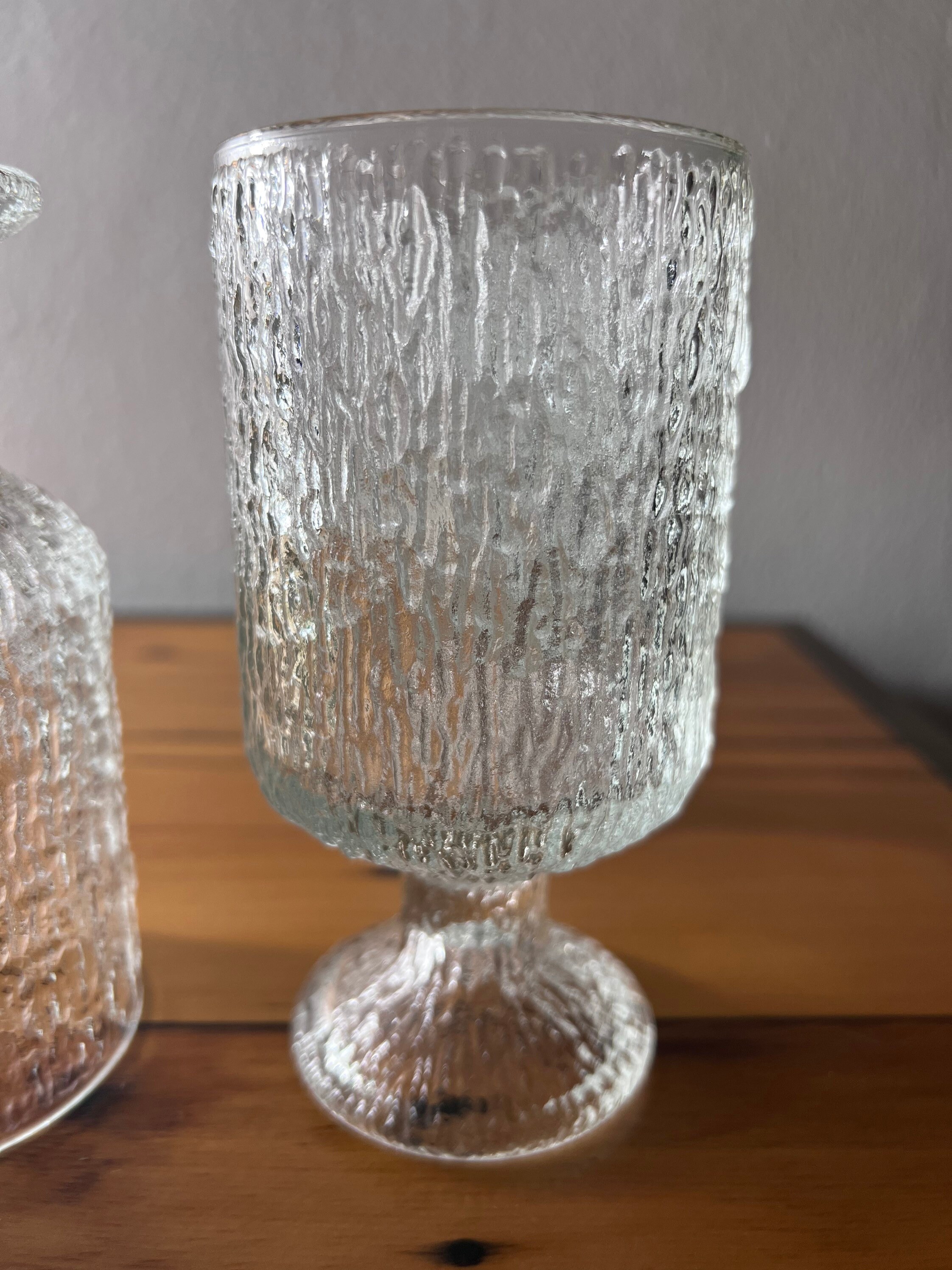 Mid Century Indiana Glass Goblets: Crystal Ice Textured Footed Glasses ...