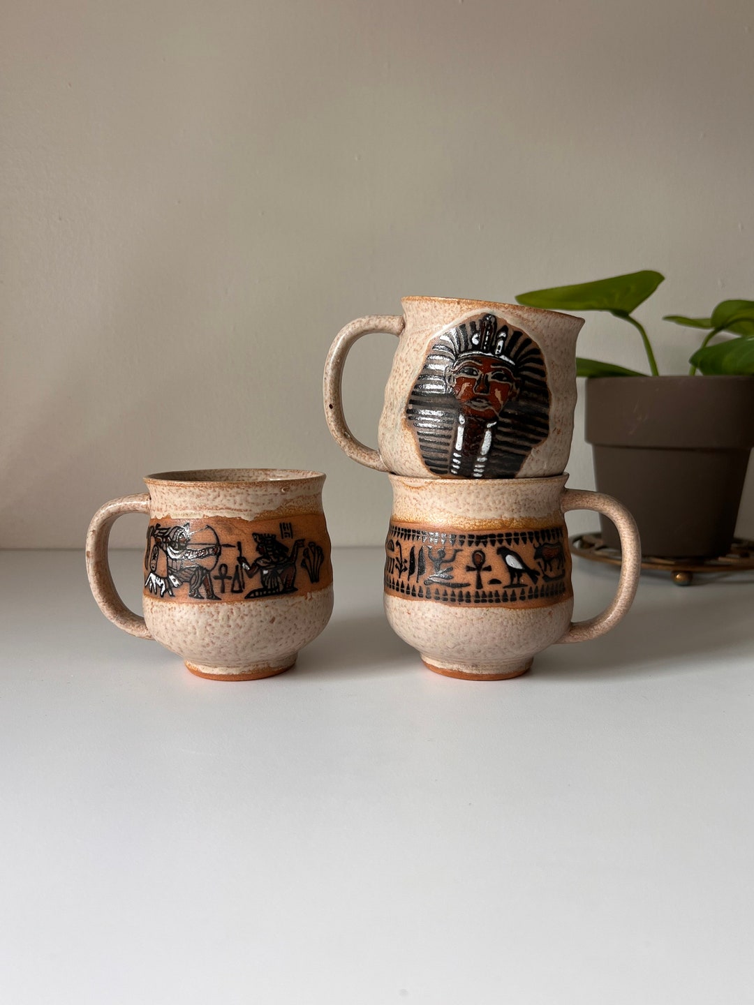 Vintage Egyptian Stoneware Mugs - Etsy