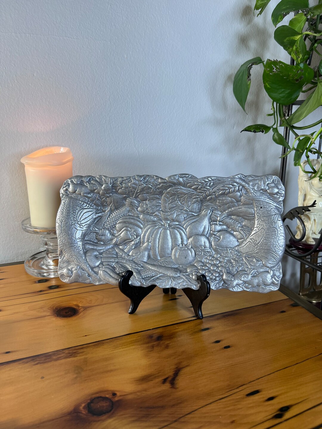 Vintage Pewter Bread Serving Tray / Fall Theme / Thanksgiving - Etsy