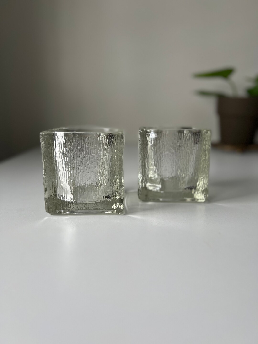 Mid Century Indiana Glass Iced Tree Bark Votive Candle Holders - Etsy