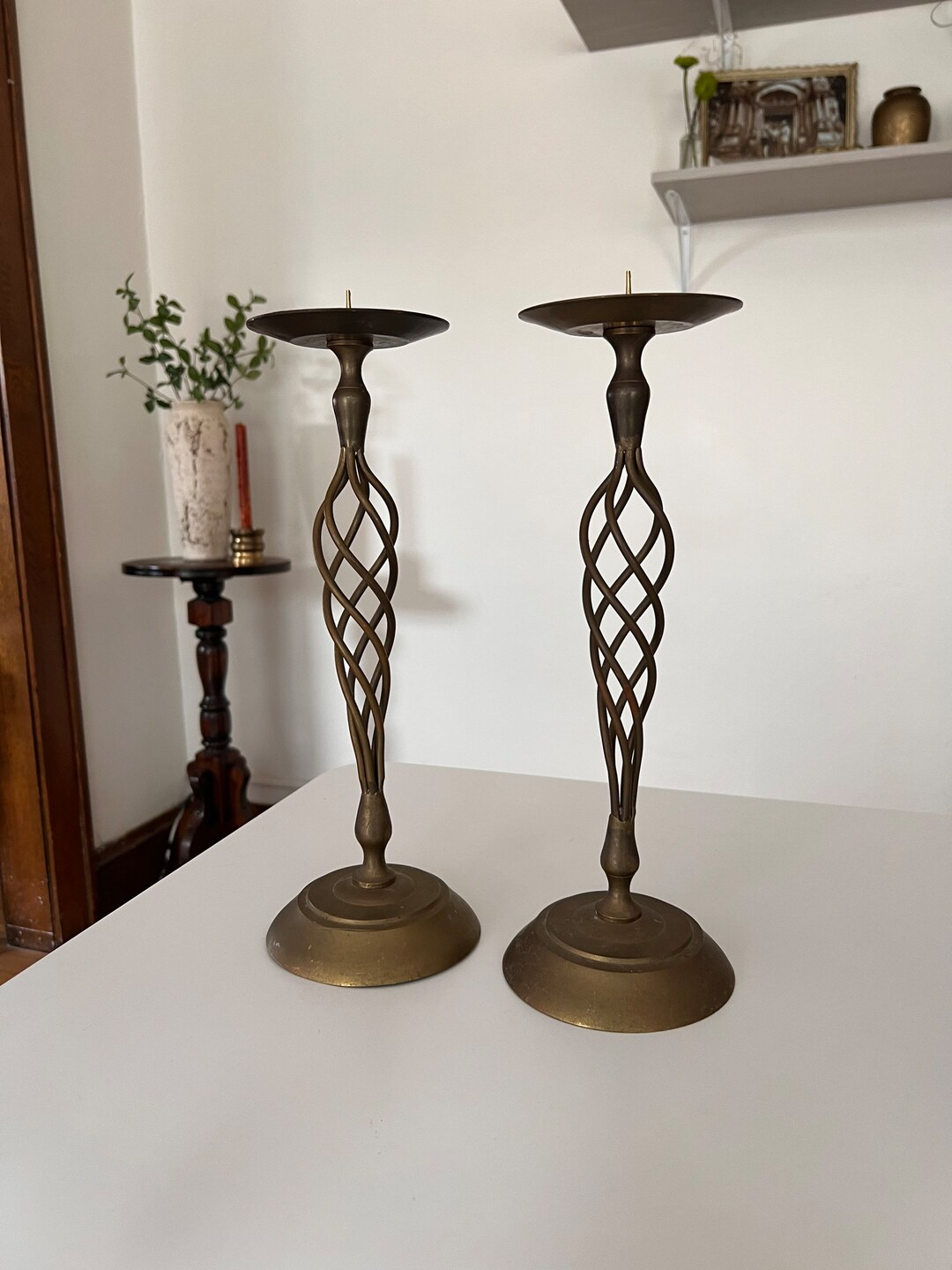 VTG Brass Pillar Candle Holders | Unique Barley Twist Design | Set of 2 ...