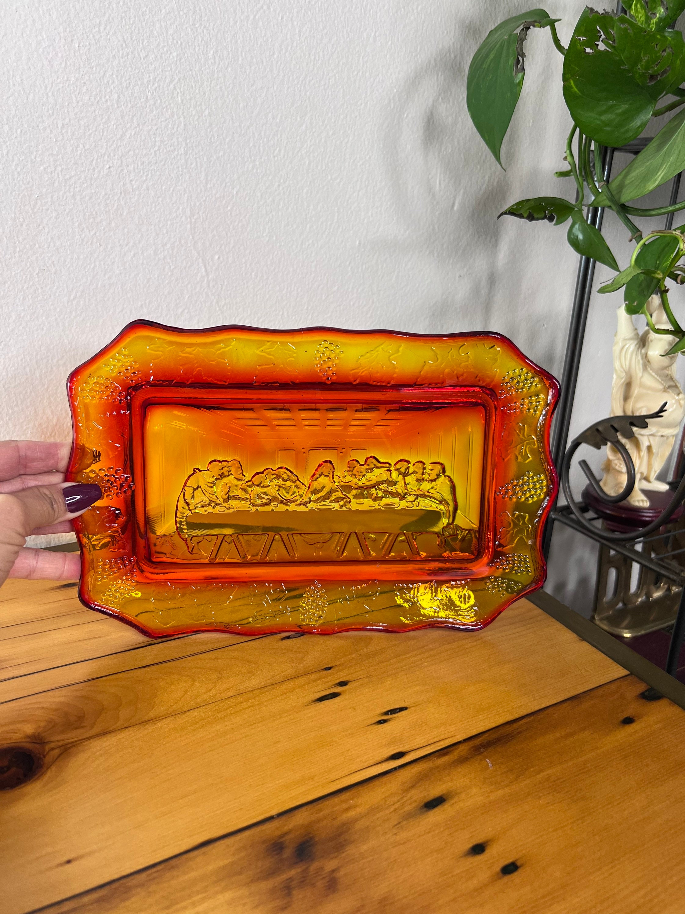 Vintage Amberina the Last Supper Glass Bread Plate Orange - Etsy