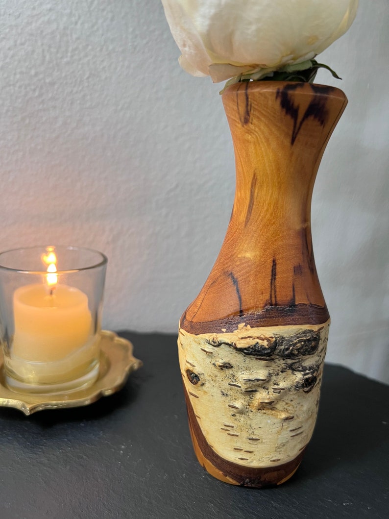 Hand Carved Birch Wood Small Vase With Live Edge/unique Design/table ...