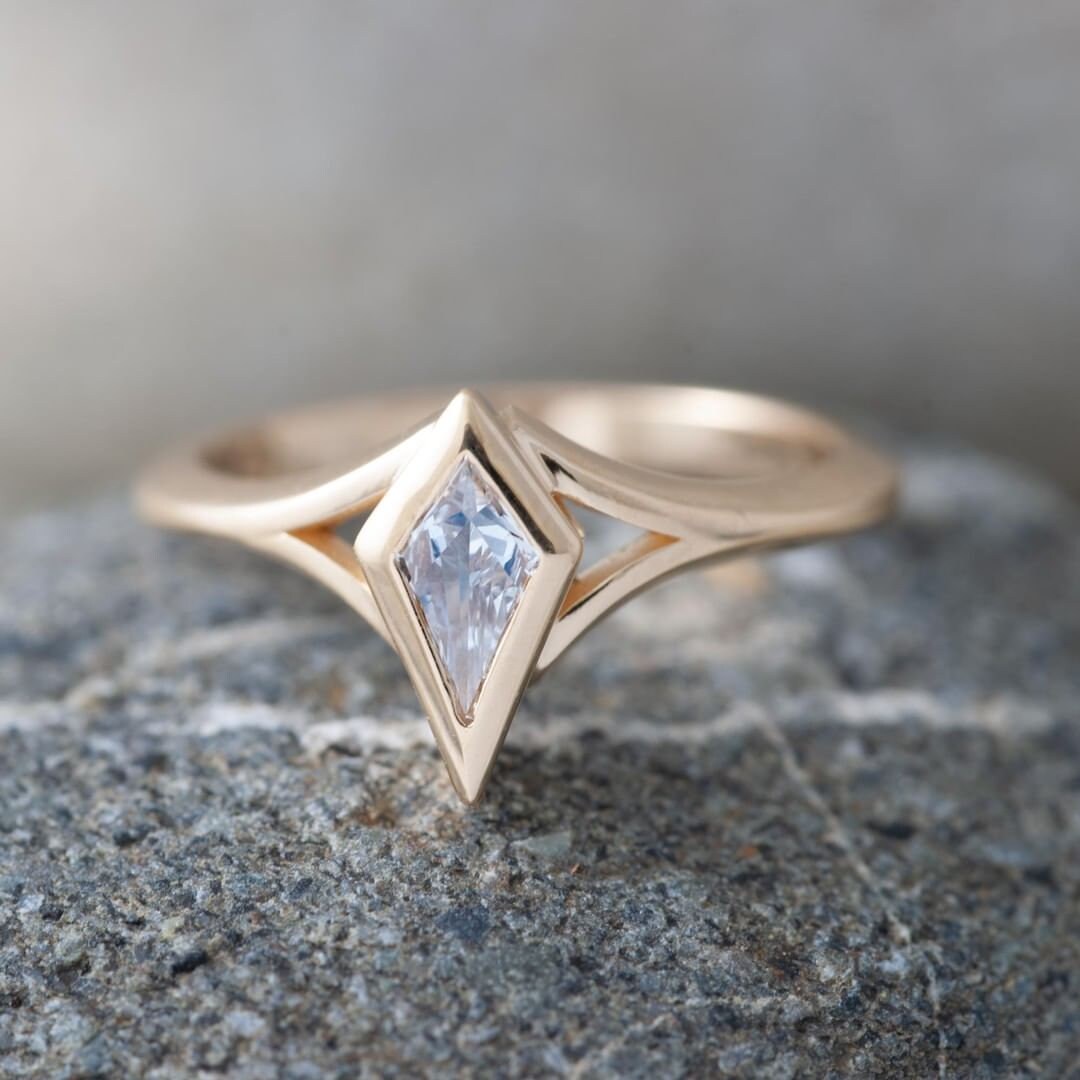2 CT Kite Cut Moissanite Engagement Ring: Solid Gold Bezel Setting - Etsy