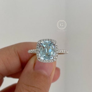 3 CT Aquamarine Blue Cushion Cut Diamond Engagement Ring 10K 14K 18K ...