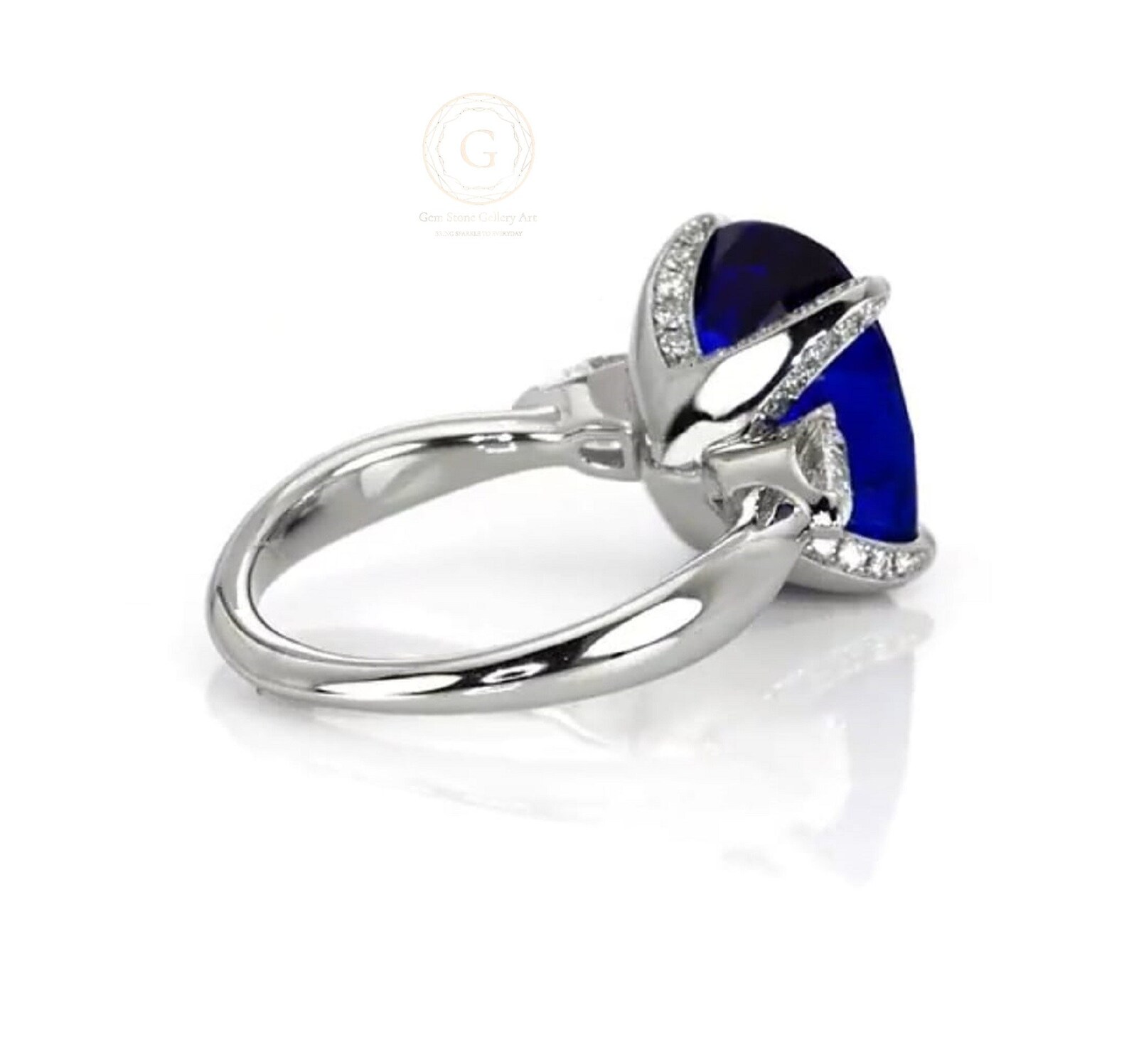 Mint Blue Sapphire Engagement Ring: Cushion Cut Diamond, Pear Side ...