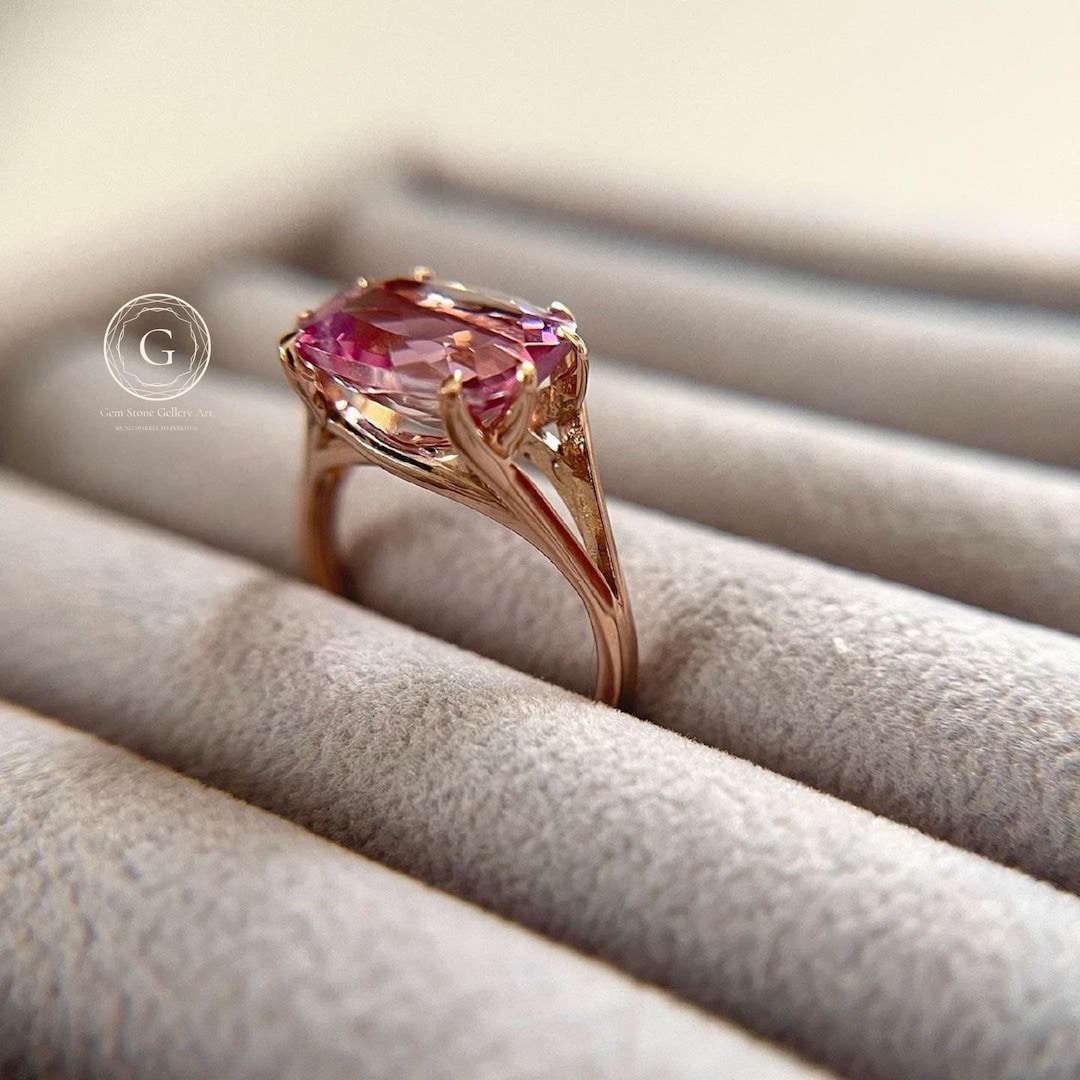 Victorian 6 CT Pink Ruby Engagement Ring: Solid Rose Gold Wedding Ring ...