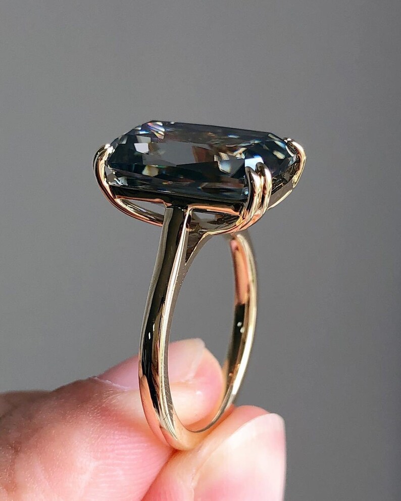 6 Ct Emerald Cut Moissanite Diamond Ring With 10k 14k 18k Solid Yellow