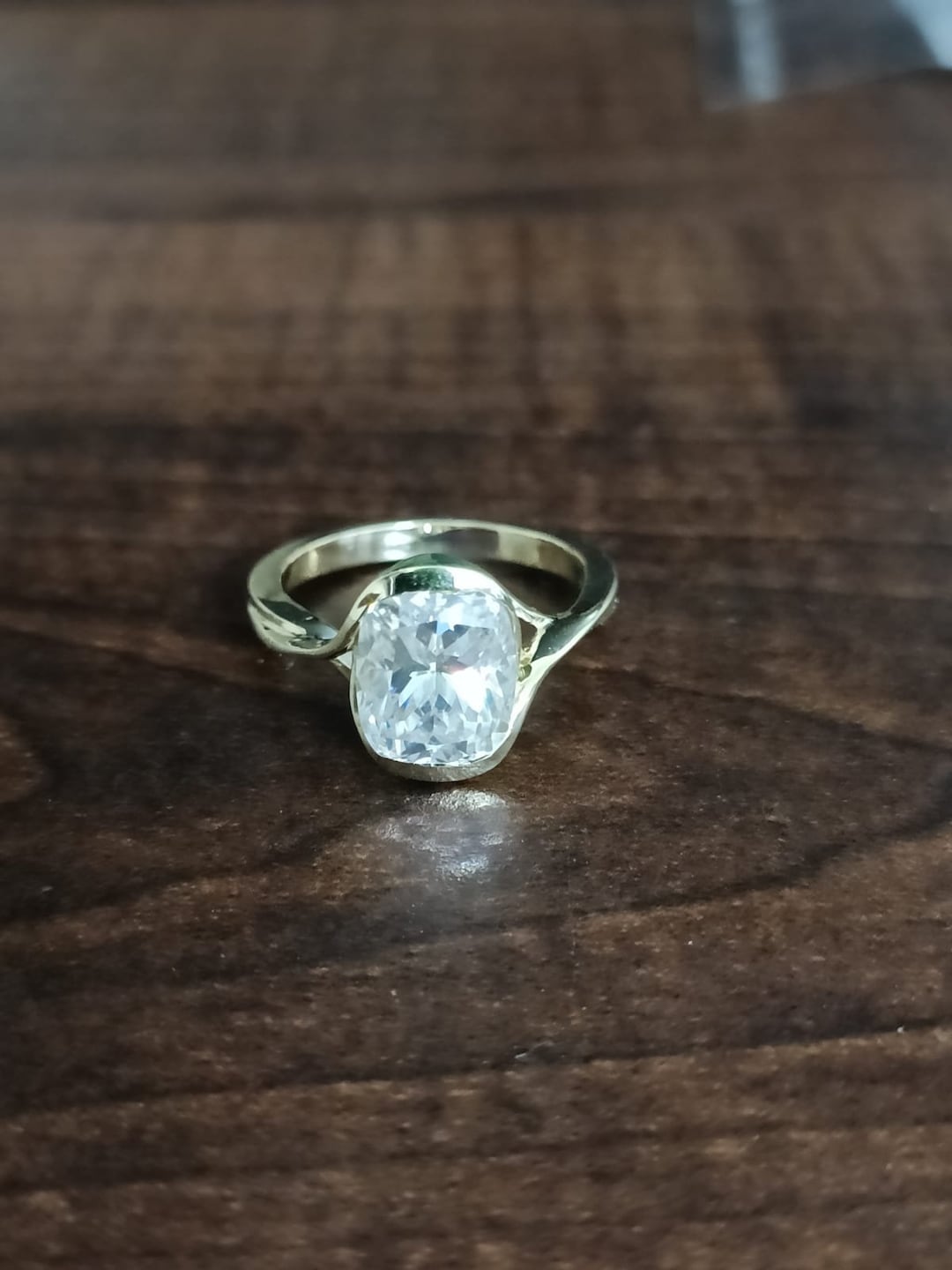 Ice Crushed 2 CT Cushion Cut Half Bezel Moissanite Diamond Ring 10K 14K ...