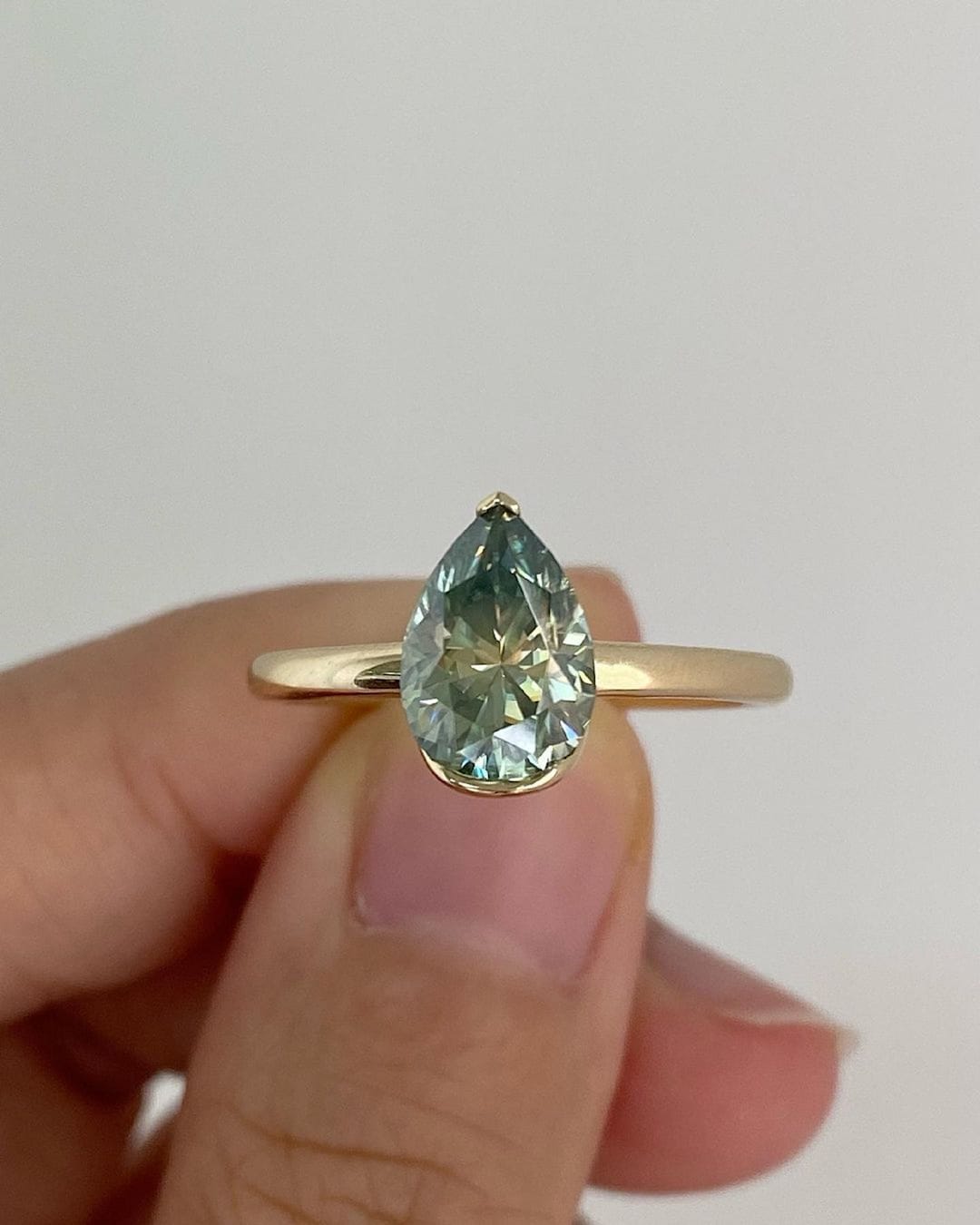 2 CT Green Pear Cut Moissanite Diamond Half Bezel Setting 10K 14K 18K ...