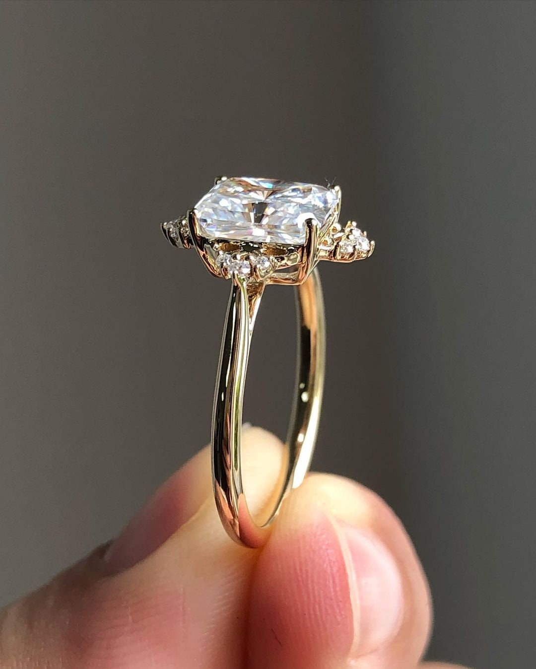 Ice Crushed 2 CT Radiant Cut Moissanite Diamond Ring 10K 14K 18K Solid ...