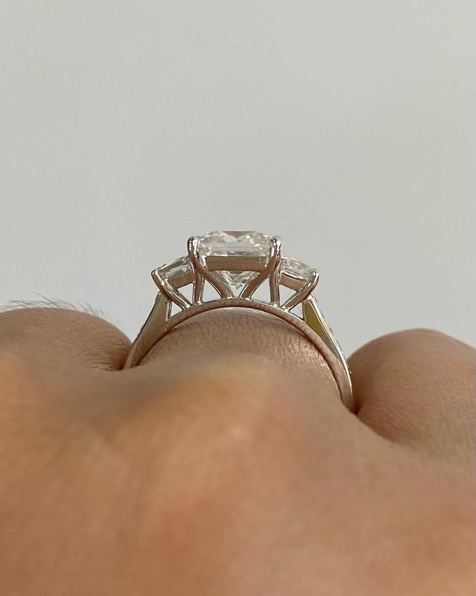 2 CT Center Princess Cut Side Two Princess Cut Moissanite Diamond Ring 10K 14K 18K Solid White ...