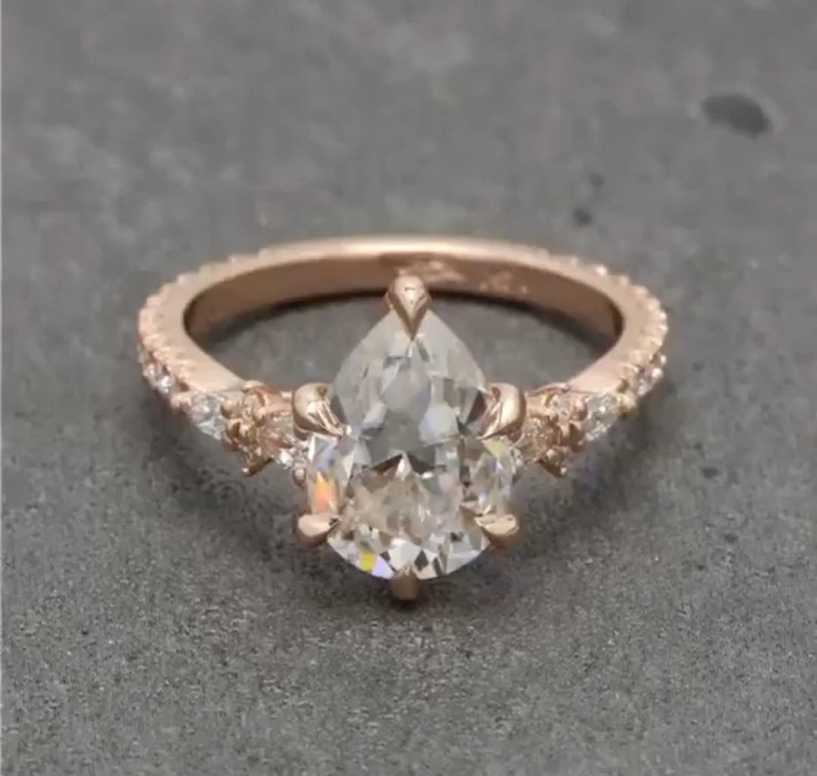 Ice Crushed 3 CT Pear Cut Certified Moissanite Diamond Engagement Ring ...