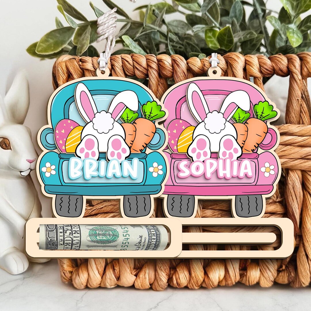 Personalized Easter Bunny Money Holder, Custom Easter Name Basket Tag ...