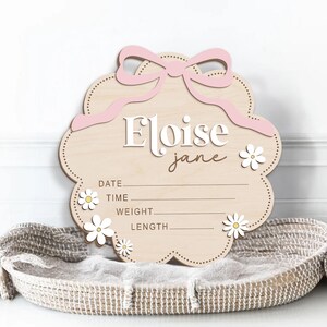 Pink Bow Baby Announcement Sign: Coquette Daisy Newborn Gift - Etsy