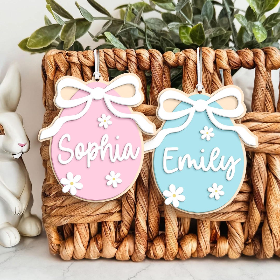 Easter Basket Name Tags, Personalized Easter Basket Bow Tags for Kids ...