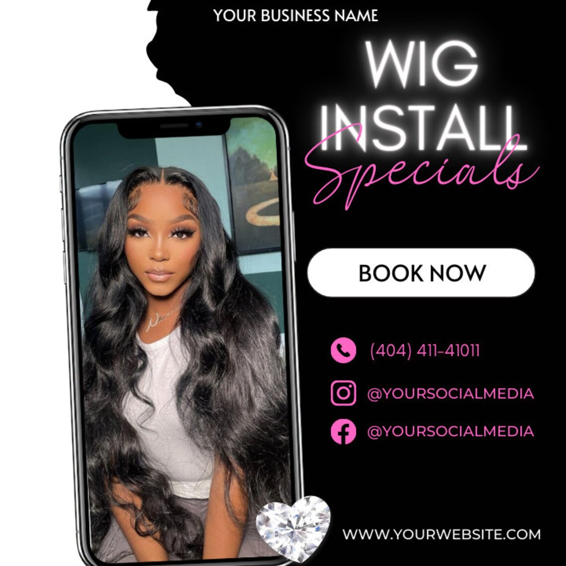 Wig Install Flyer, DIY Hair Special Flyer, Hairstylist Appointments ...