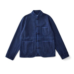 Indigo Blue French Worker Jacket Vintage Cardigan Thin Coat Handmade ...