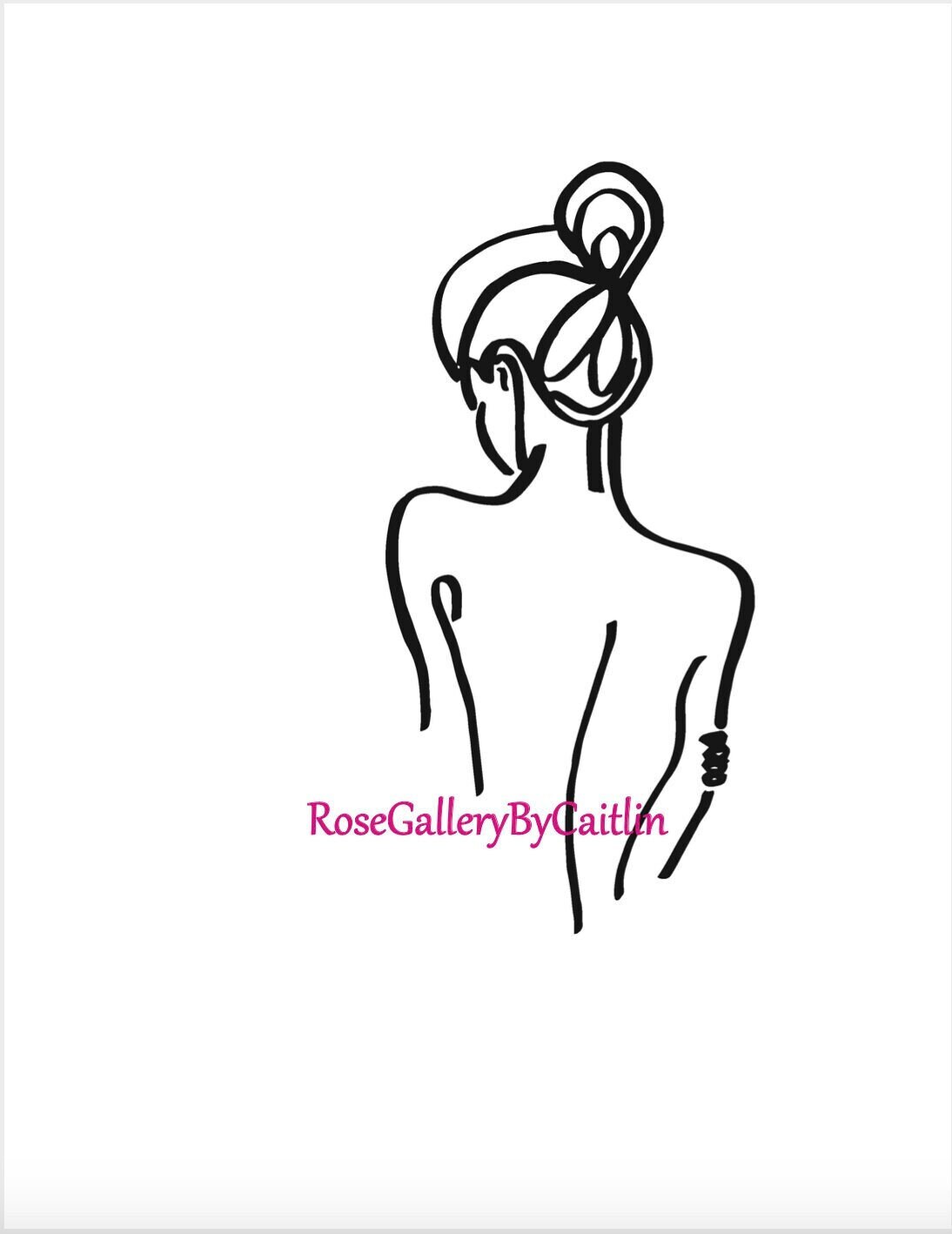 Backside of Girl Black Line Art Print - Etsy