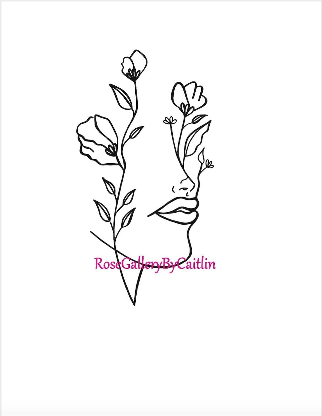 Black Line Art Flower Face Print - Etsy