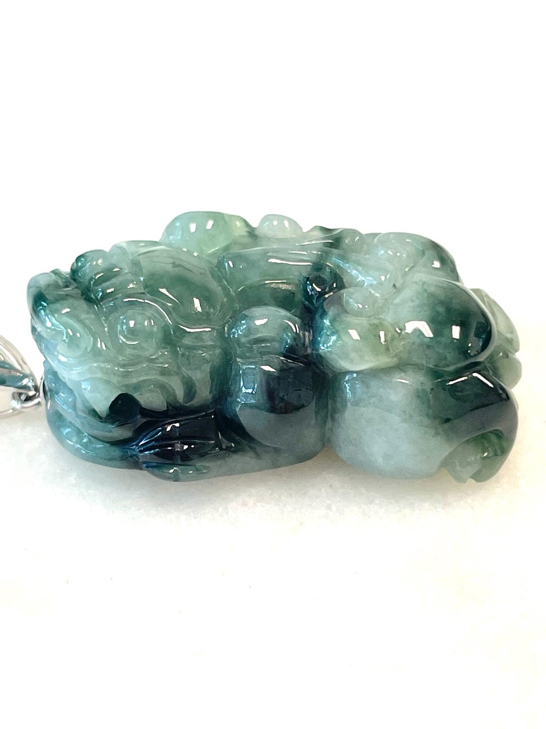 18K White Gold Myanmar Burma Natural Icy Small Pixiu Jadeite Jade ...