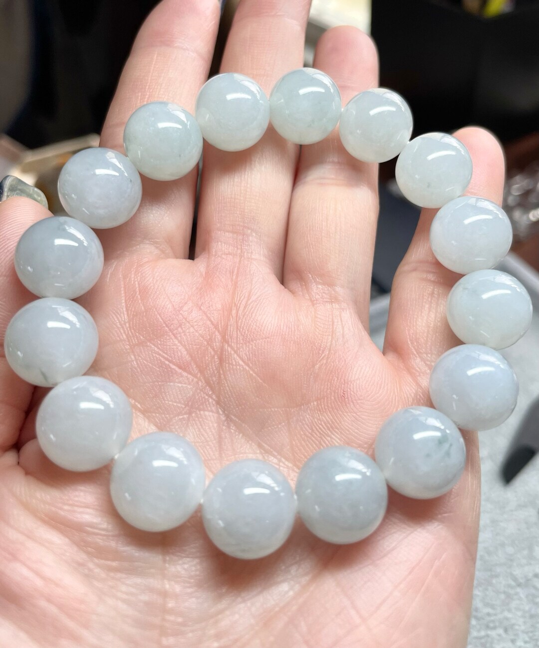 Large Jadeite Beads Bracelet Jelly Jade Beads Natural 13mm Jadeite ...