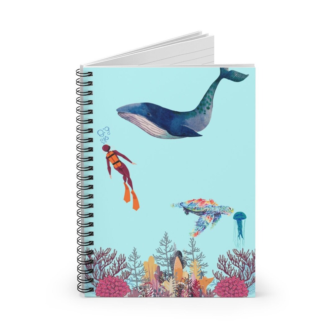 Scuba Diver, Whale, and Turtle Spiral Notebook - Ruled Line - Etsy
