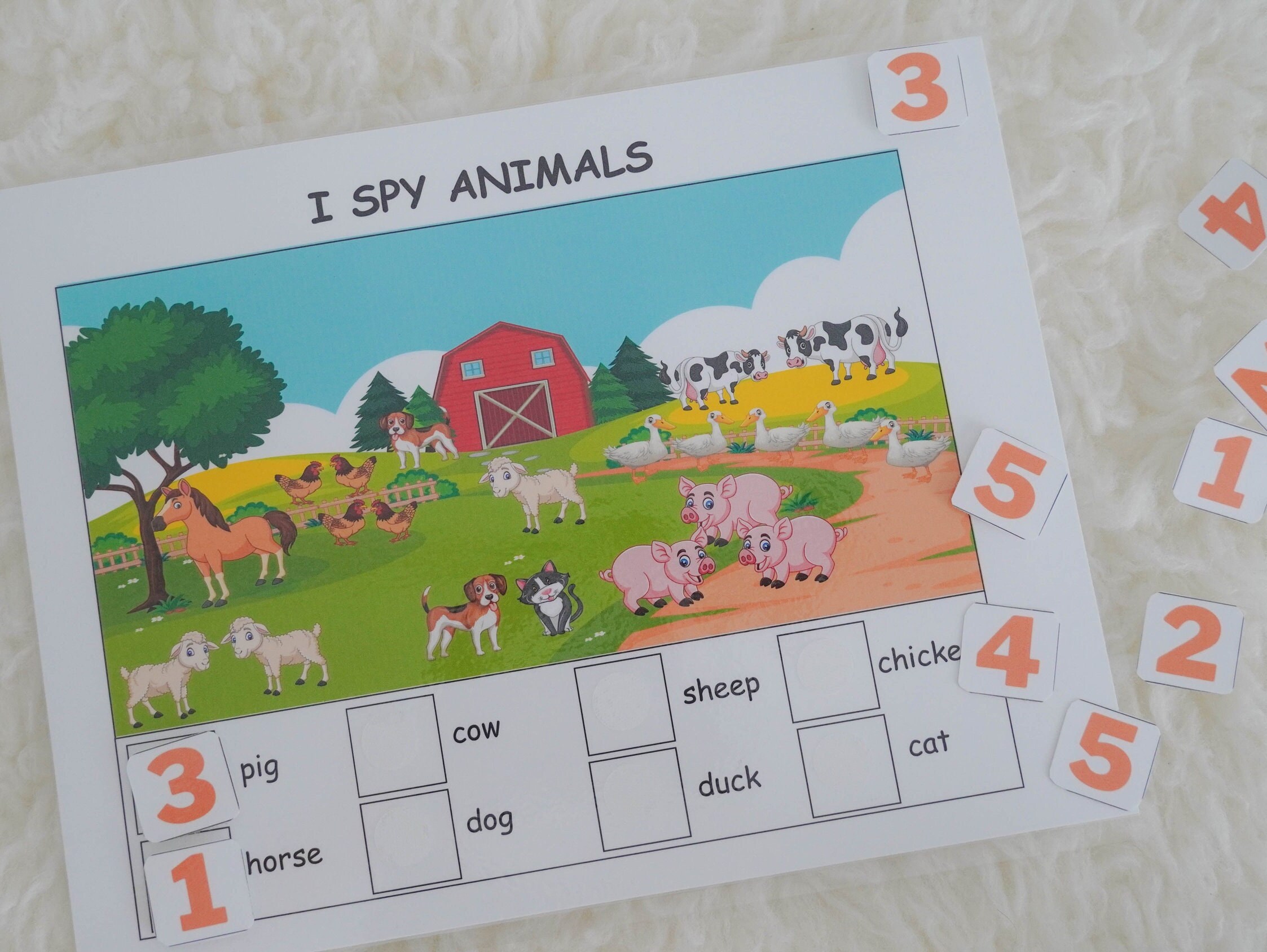 Farm Animals Activity Worksheet for Toddler Busy Book | Preschool ...