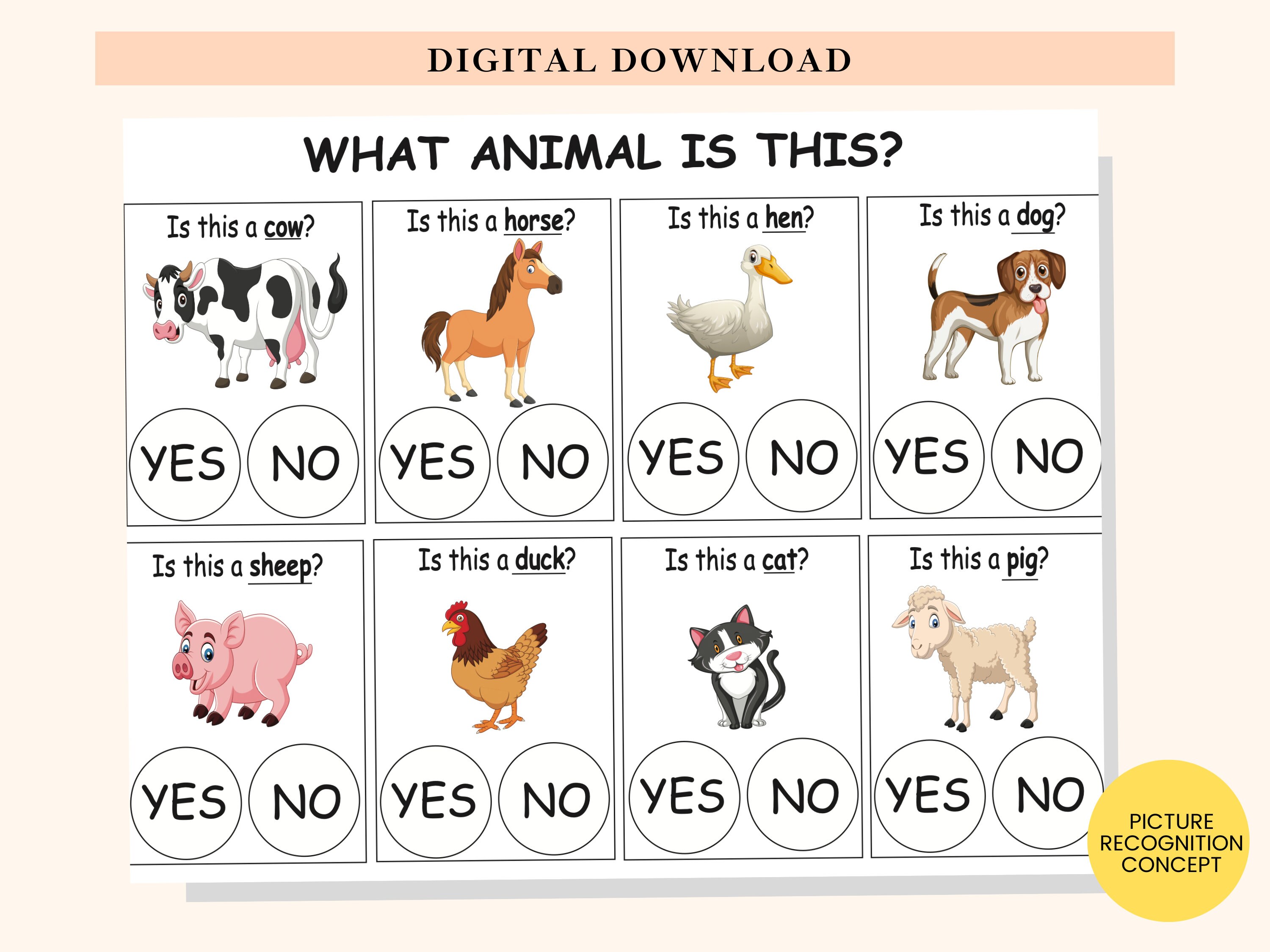 Animals Worksheet for Toddler Busy Book Binder | Preschool Kindergarten ...