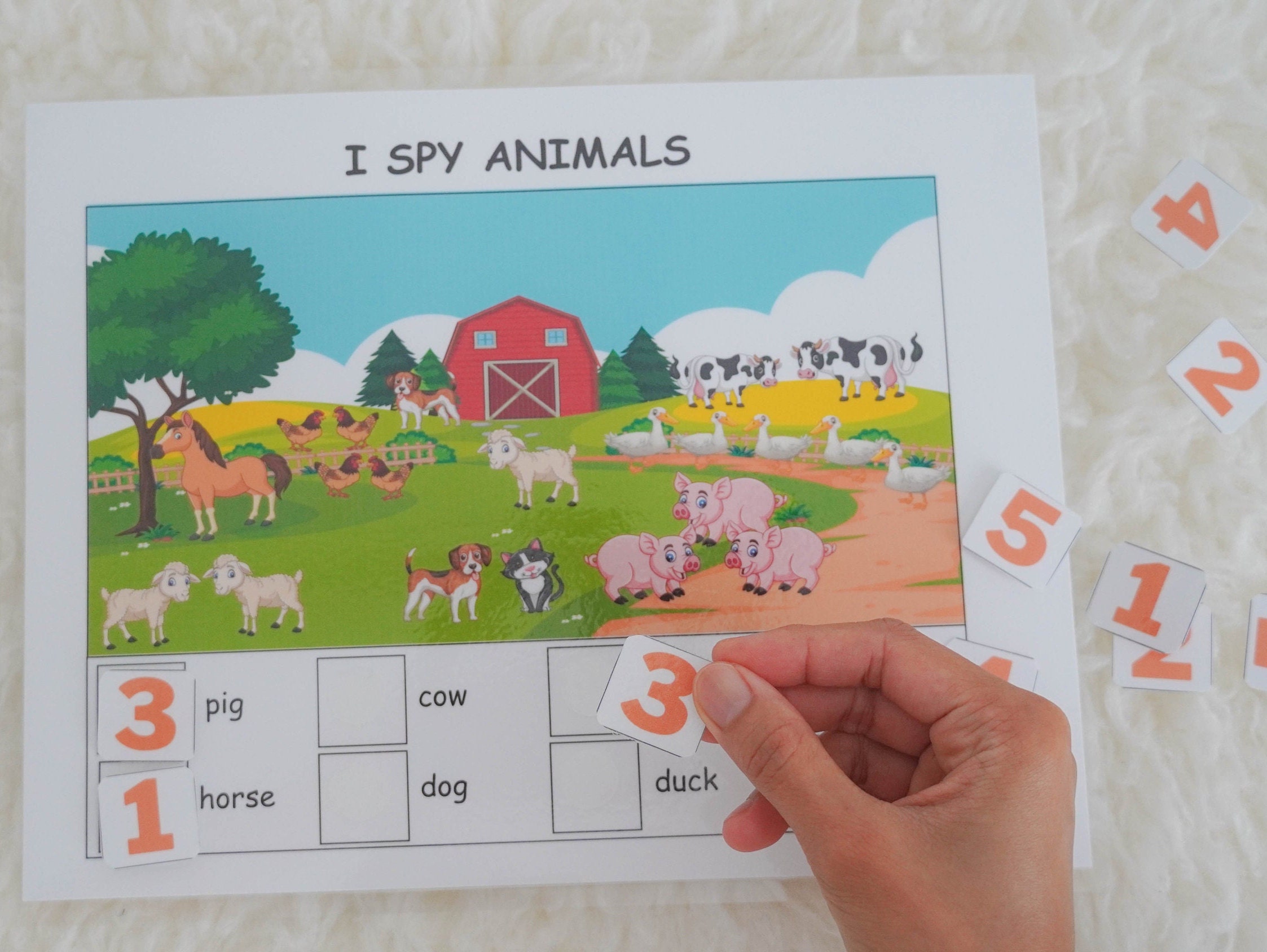Farm Animals Activity Worksheet for Toddler Busy Book | Preschool ...