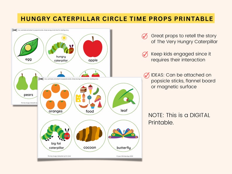 The Very Hungry Caterpillar Circle Time Props for Toddler, Preschool ...