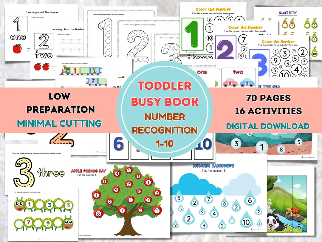 Toddler Preschool Busy Book Printable LOW Prep | NUMBERS Learning ...
