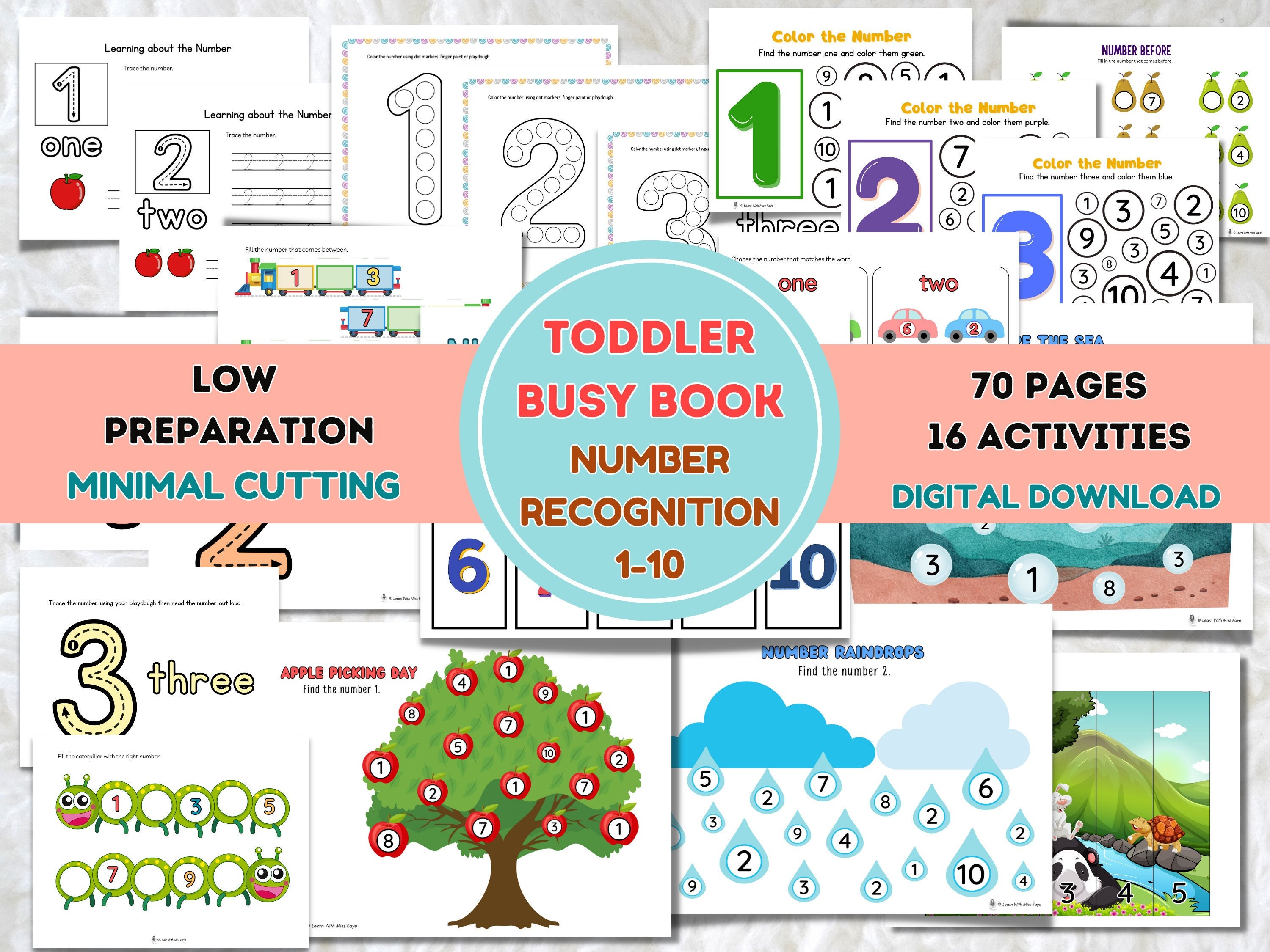 Toddler Preschool Busy Book Printable LOW Prep | NUMBERS Learning ...