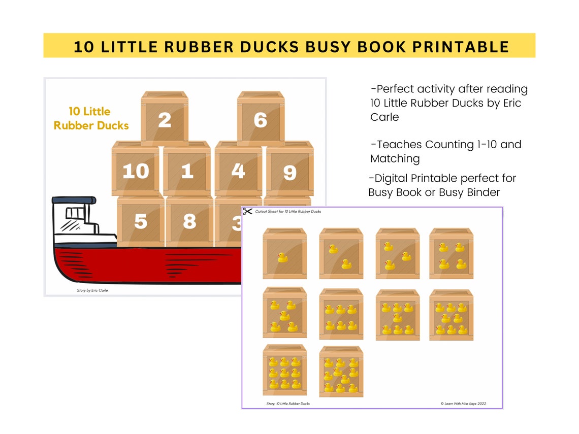 Eric Carle 10 Little Rubber Ducks Printable: Toddler Counting Activity ...