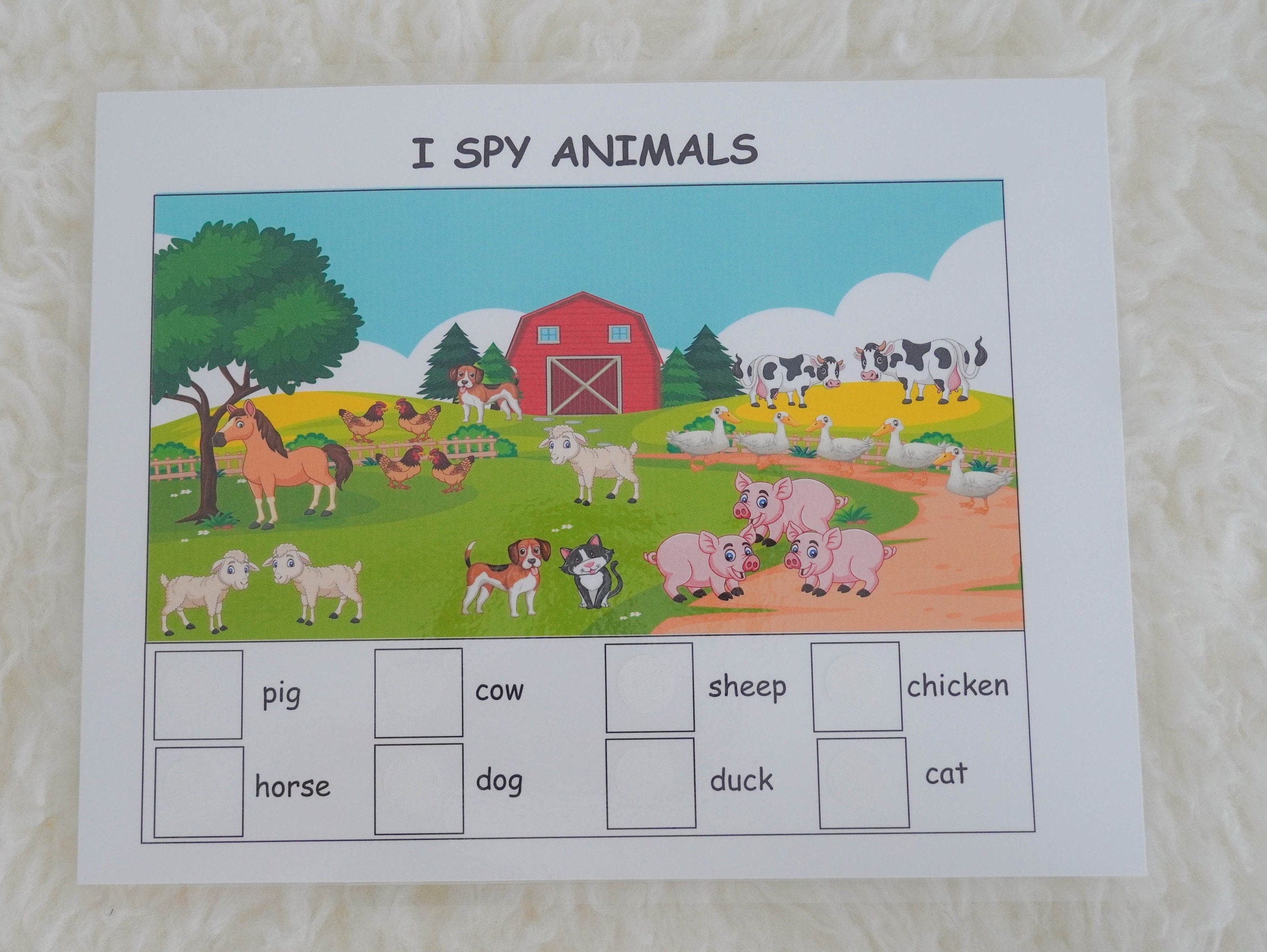 Farm Animals Activity Worksheet for Toddler Busy Book | Preschool ...