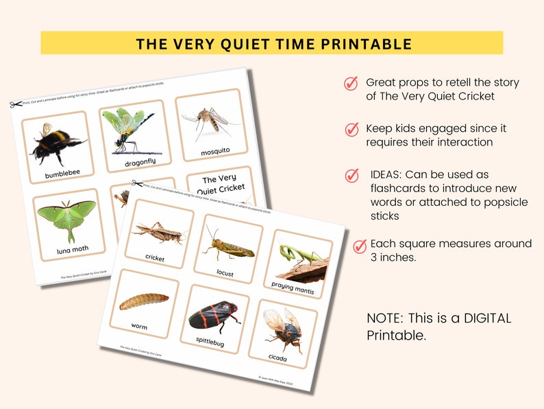 The Very Quiet Cricket Printable: Flashcards & Circle Time Props ...